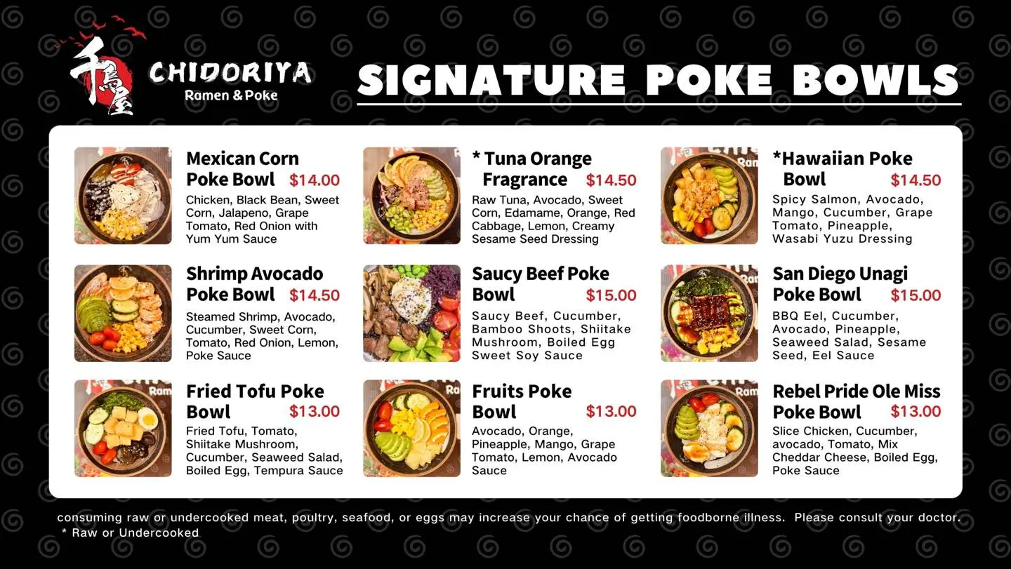 Menu - Chidoriya Ramen & Poke